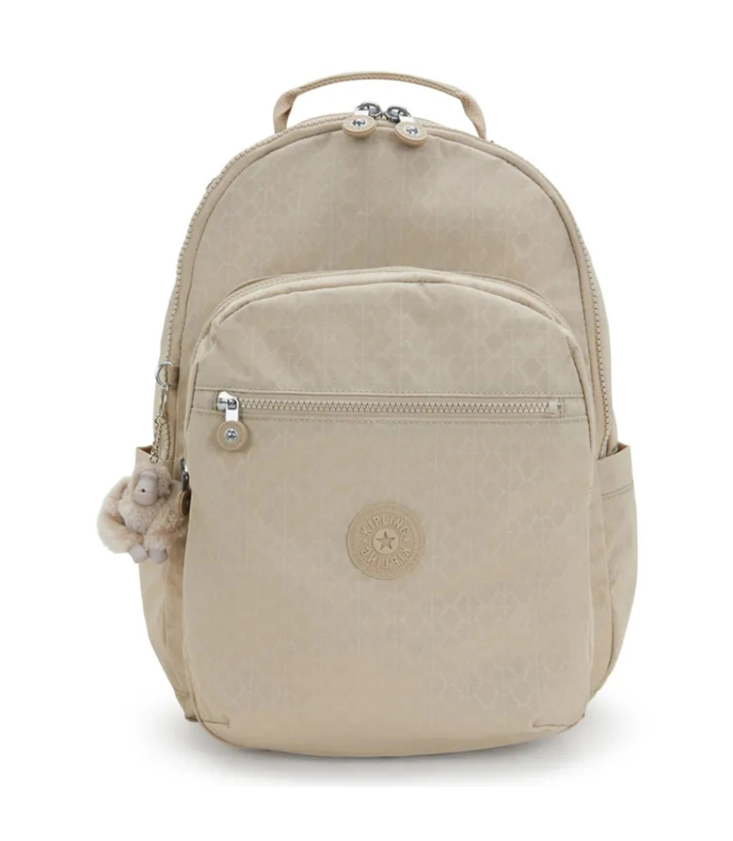 MOCHILA KIPLING SEOUL SIGNATURE BEIGE EMBOSSED BEGE | Acquarela Shop